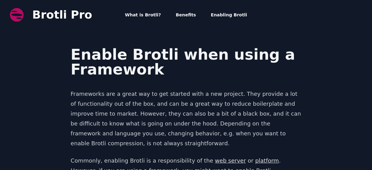 Enable Brotli when using a Framework | Brotli.Pro
