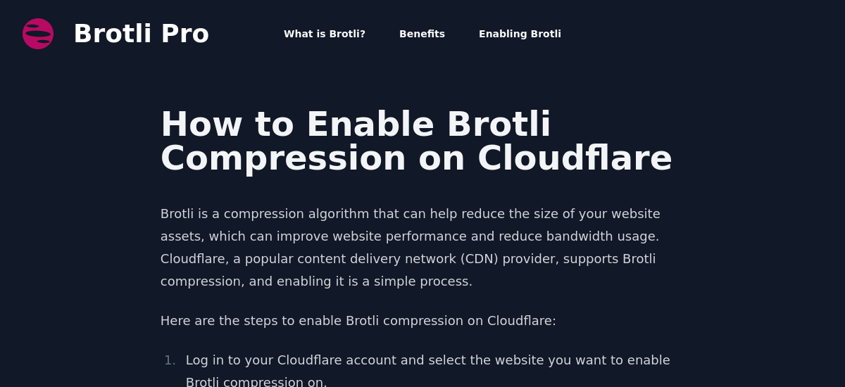 How to Enable Brotli Compression on Cloudflare | Brotli.Pro