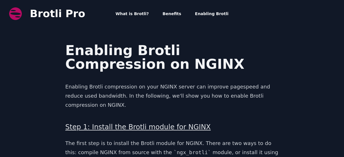 Enabling Brotli Compression on NGINX | Brotli.Pro Enabling Brotli Compression on NGINX | Brotli.Pro